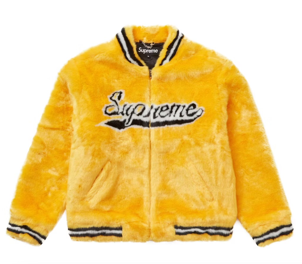 ShopMeta – Supreme Faux Fur Varsity Jacket Yellow